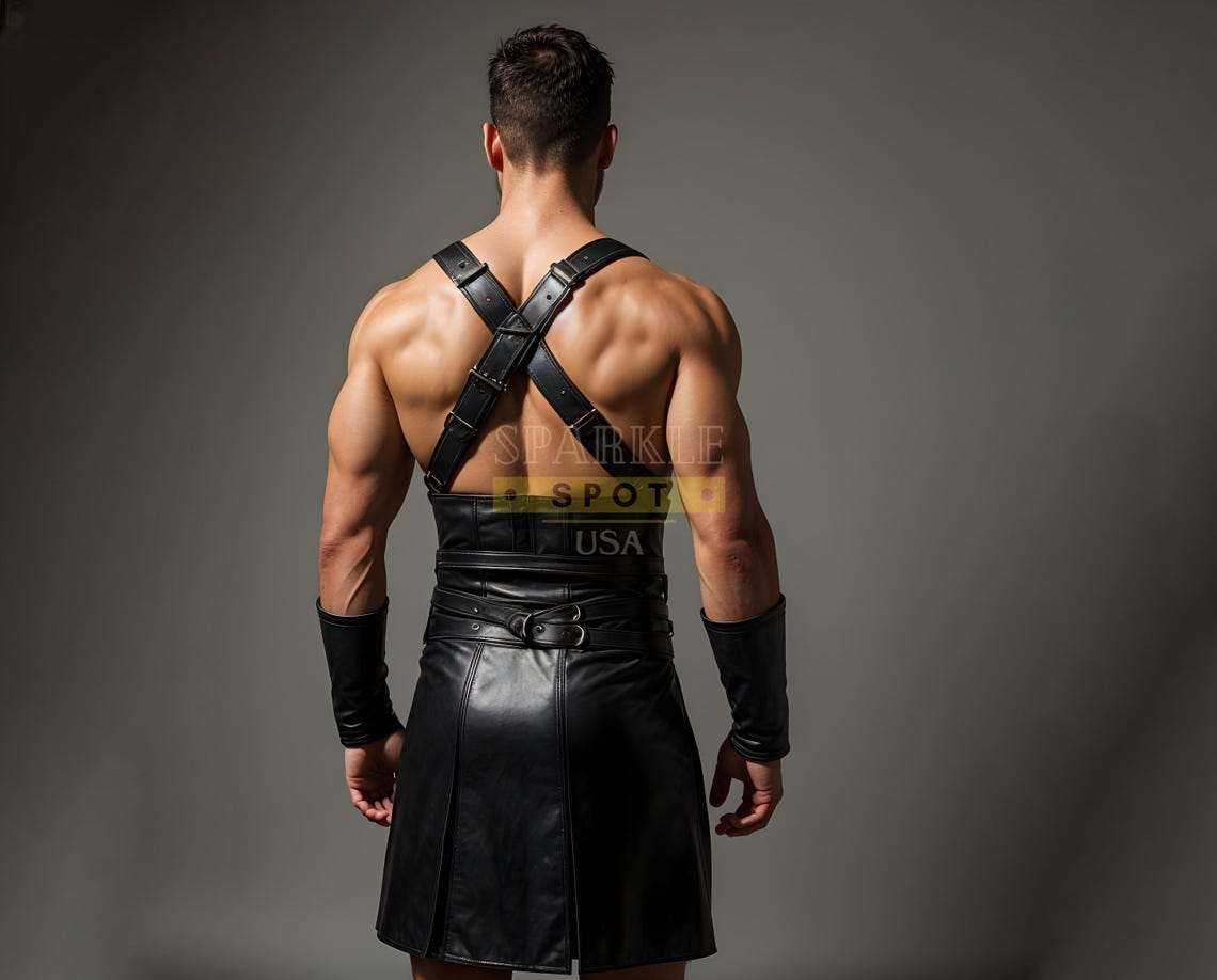 Leather Kilt Suspender Harness Black Latest Design Kilt Genuine Leather ...