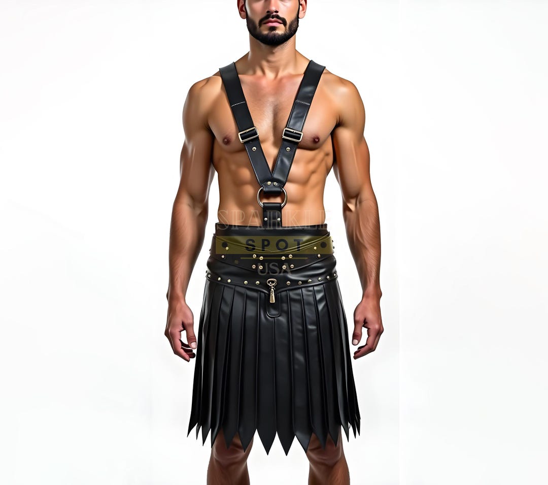 Leather Kilt Harness Black Latest Design Kilt Cosplay Costume Handmade ...