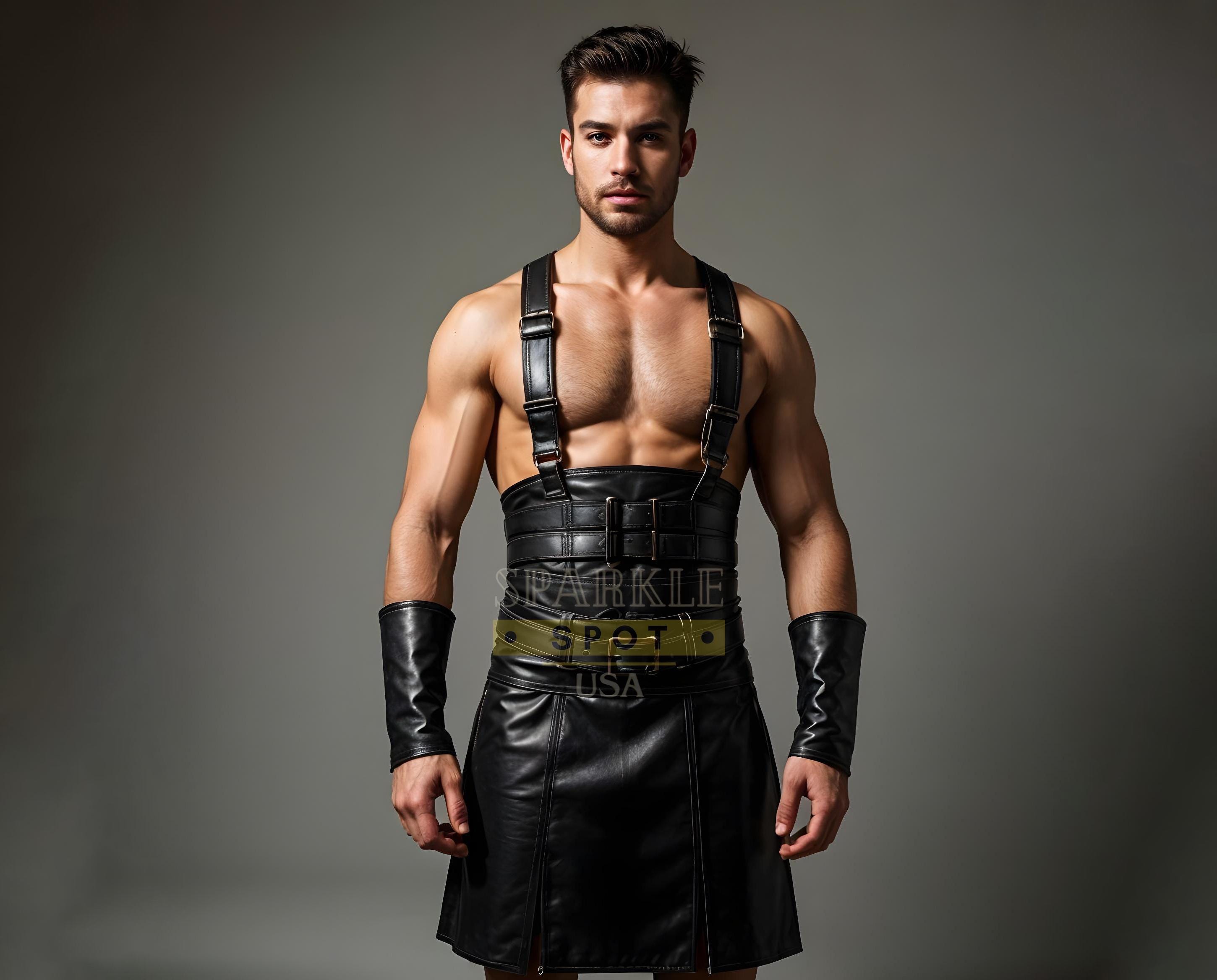 Leather Kilt Suspender Harness Black Latest Design Kilt Genuine Leather ...