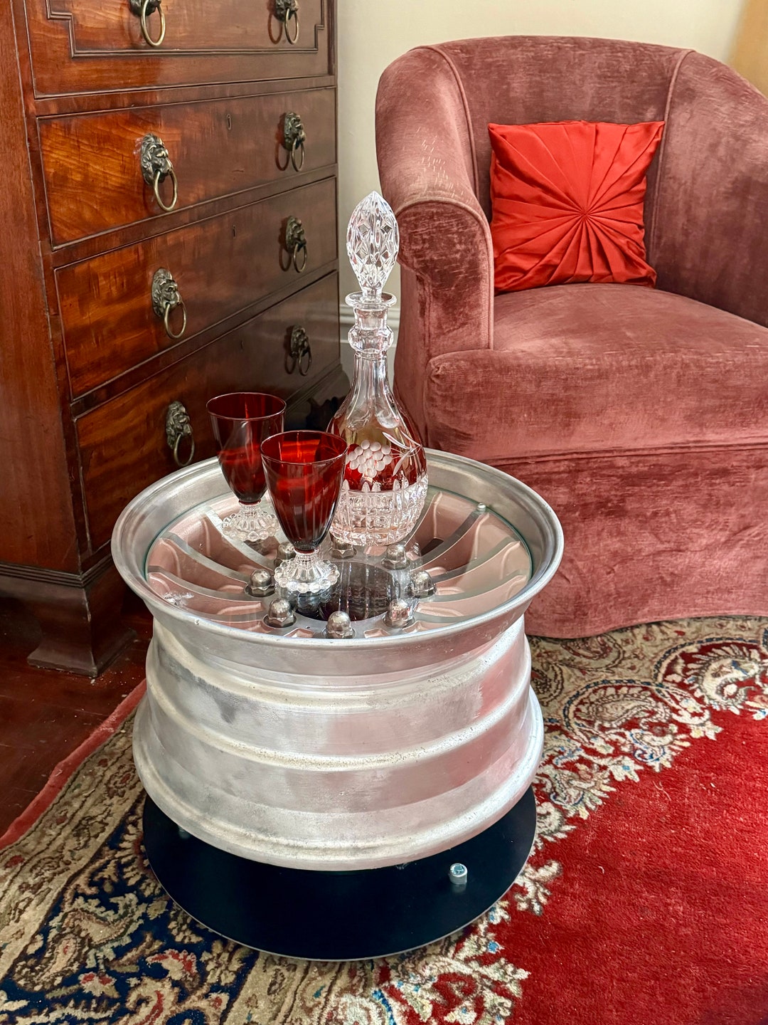 Up-cycled American Pick-up Wheel Glass Topped Table - Etsy