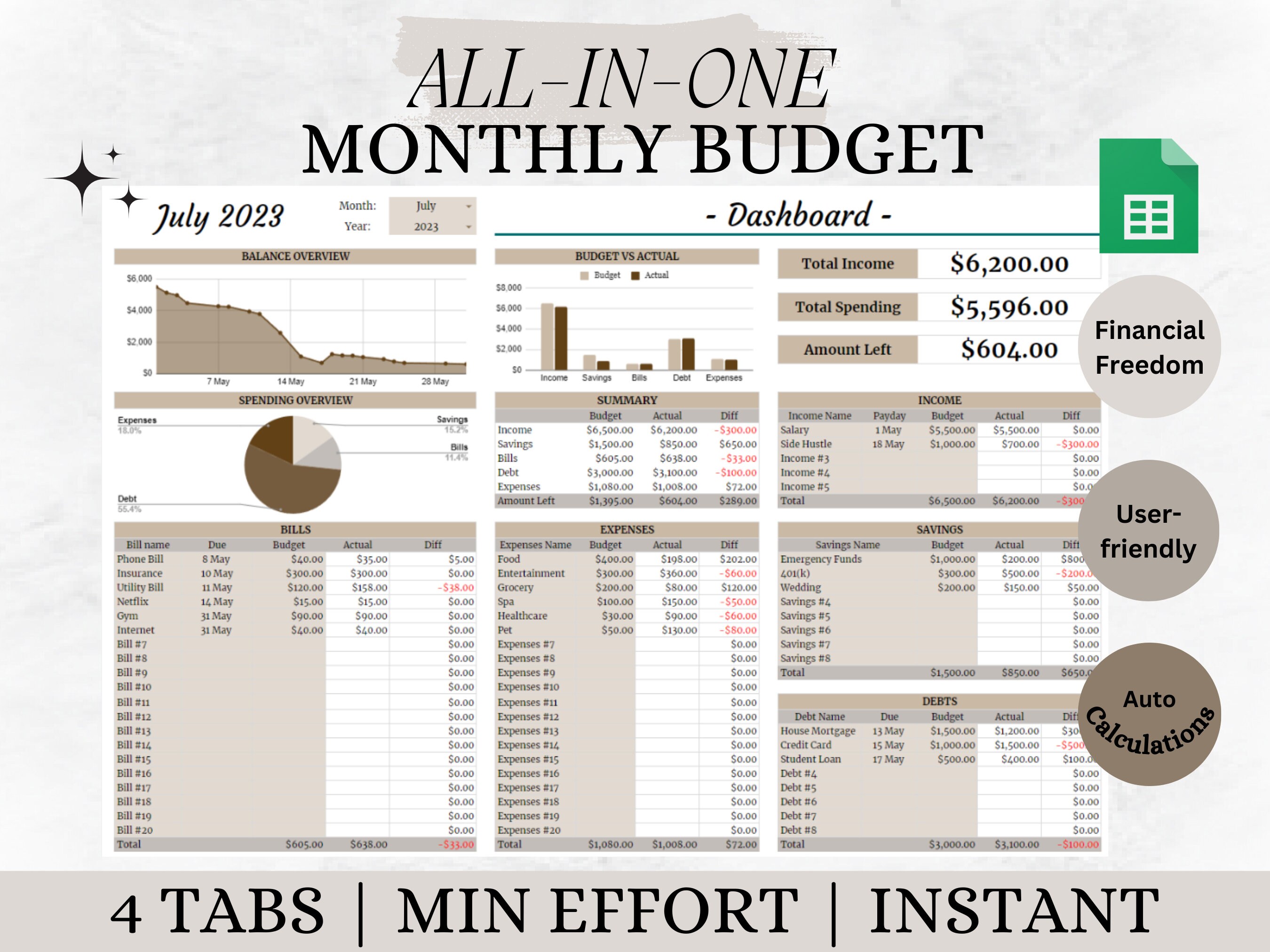 Ultimate Monthly Budget Planner Google Sheet Smart Calendar Bills ...