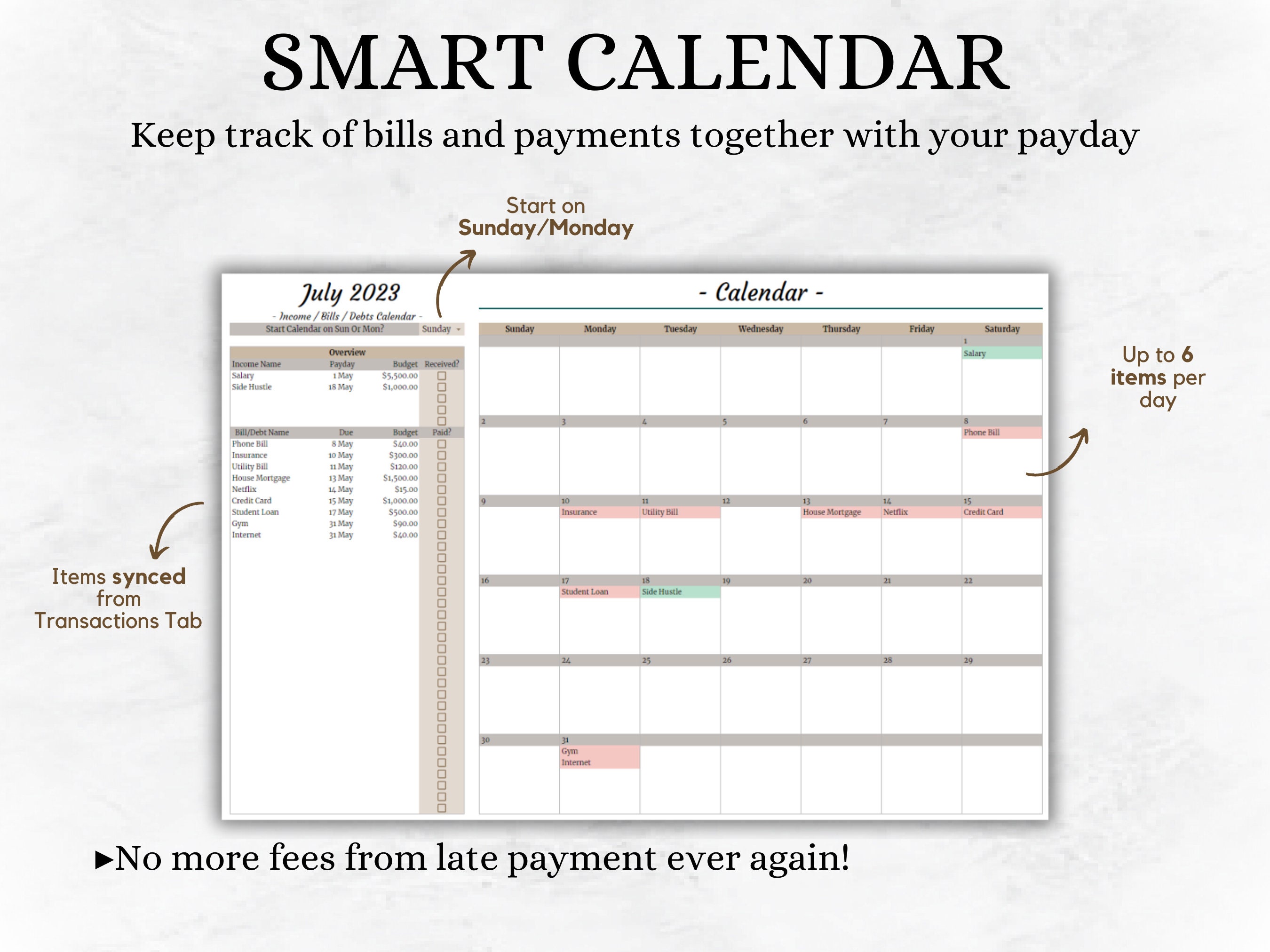 Ultimate Monthly Budget Planner Excel Smart Calendar Bills Tracker ...