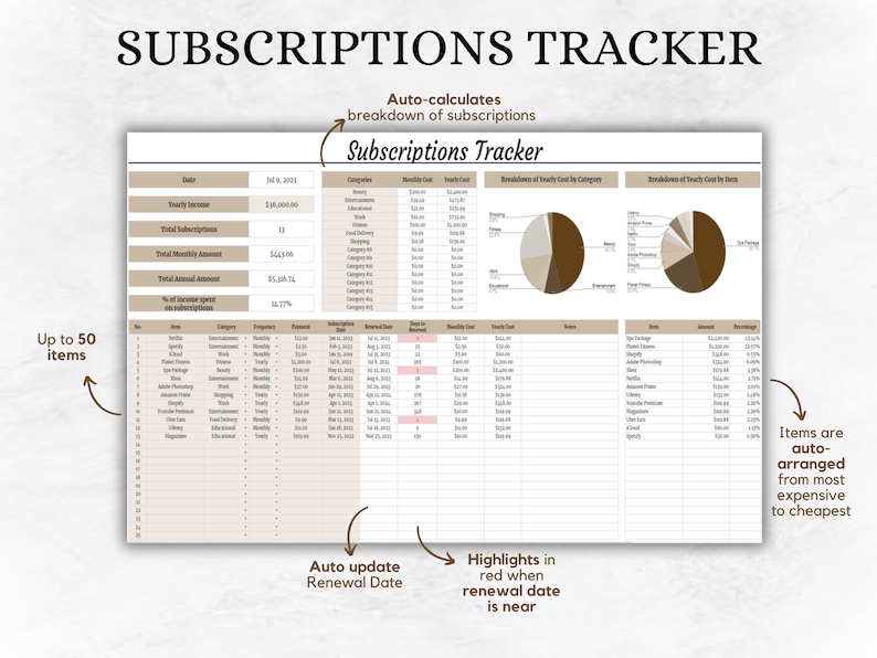 Subscription Tracker Excel Membership Tracker Spreadsheet Bills Tracker ...