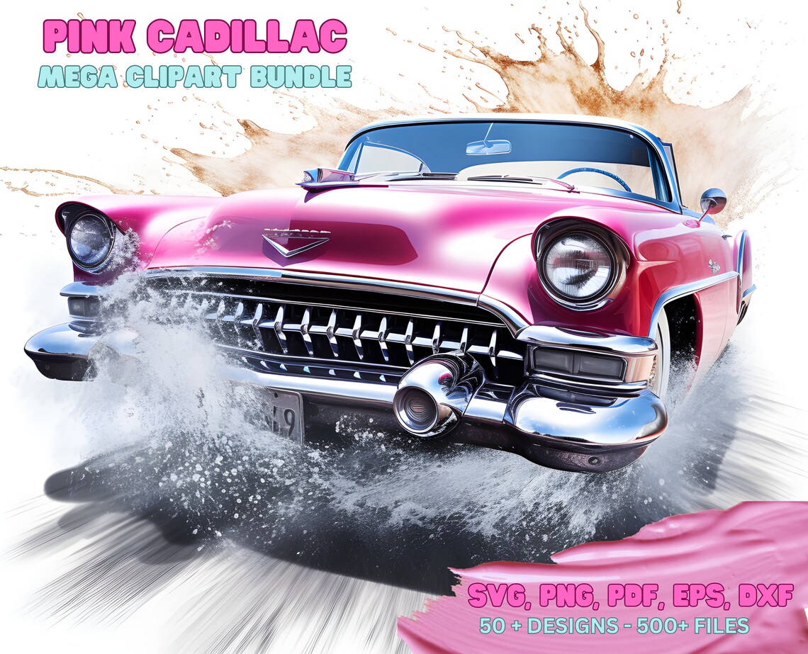 Pink Cadillac Vintage Mega Clipart Bundle Elvis Presley - Etsy