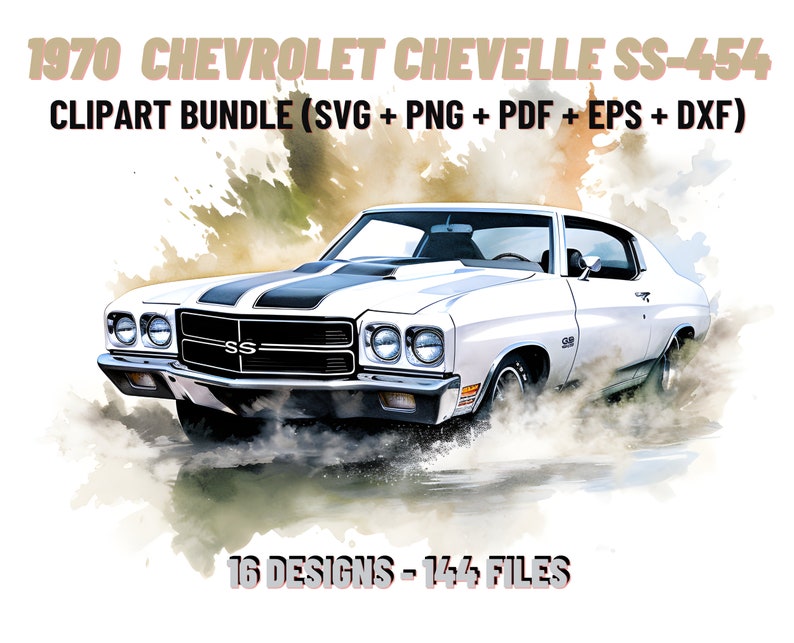 Chevrolet Chevelle SS-454, Vintage Car, Mega Clipart Bundle, Muscle Car ...