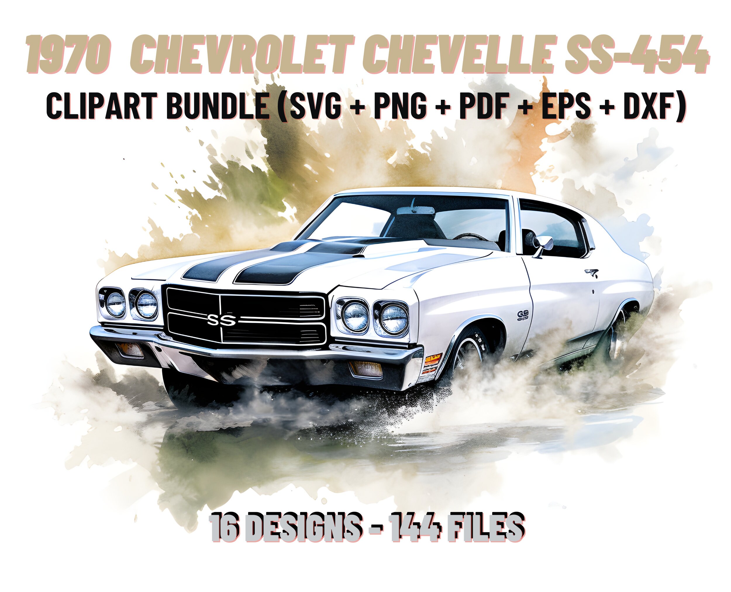 Chevrolet Chevelle SS-454, Vintage Car, Mega Clipart Bundle, Muscle Car ...