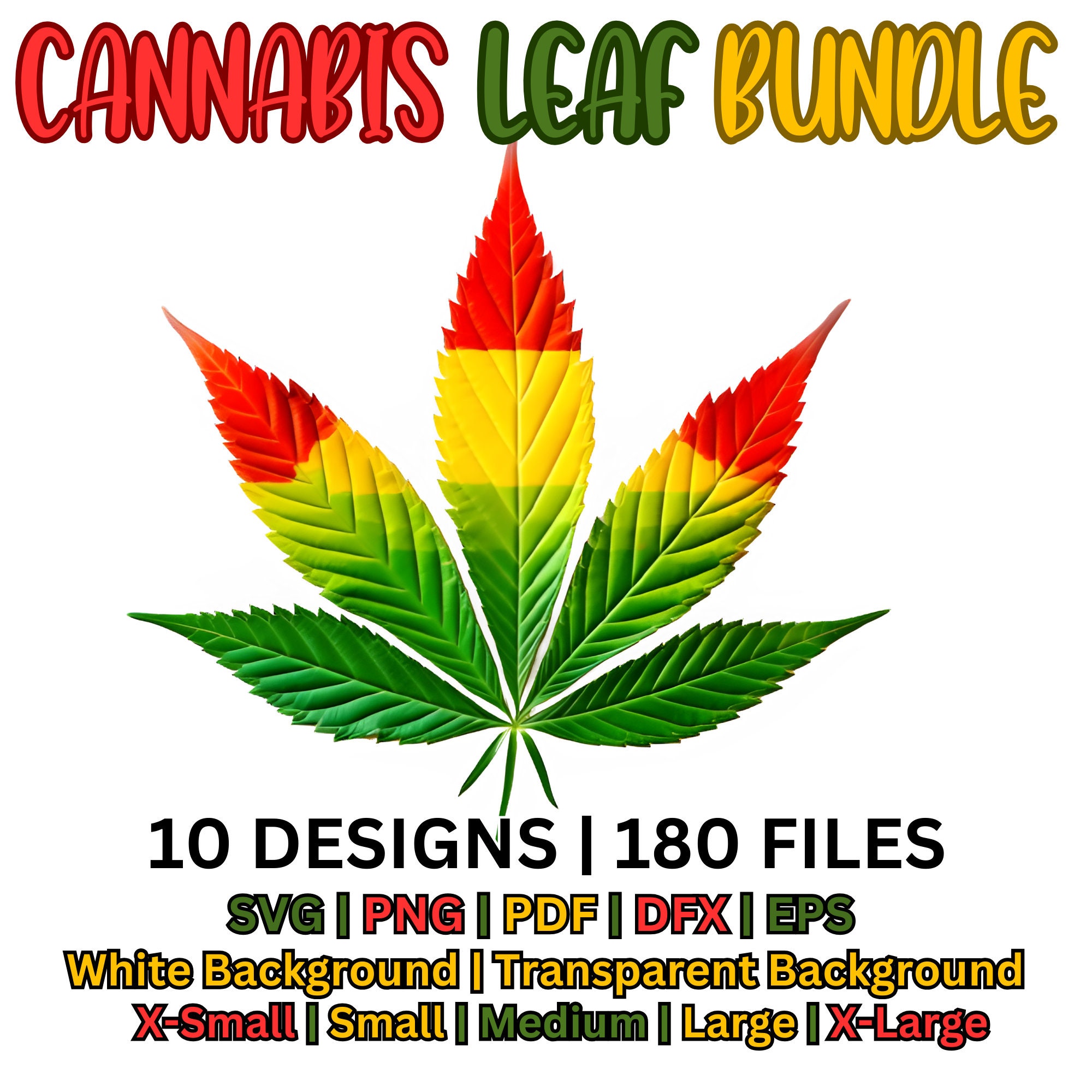 Cannabis Leaf, Rasta Colors, Weed, Clipart Bundle, SVG, PDF, PNG, Dfx ...