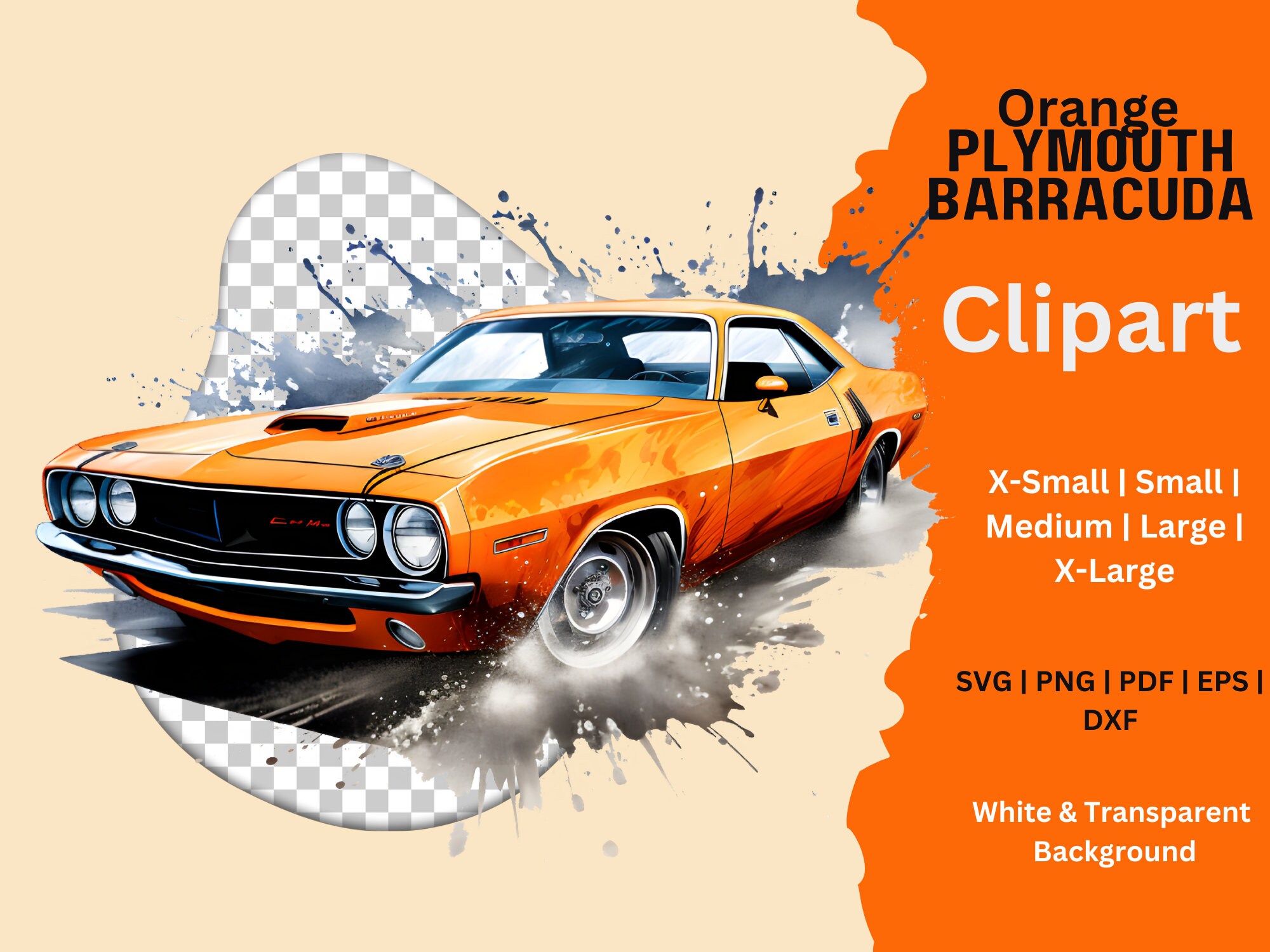 Orange Plymouth Barracuda, Plymouth Cuda, Clipart Bundle, Vector ...