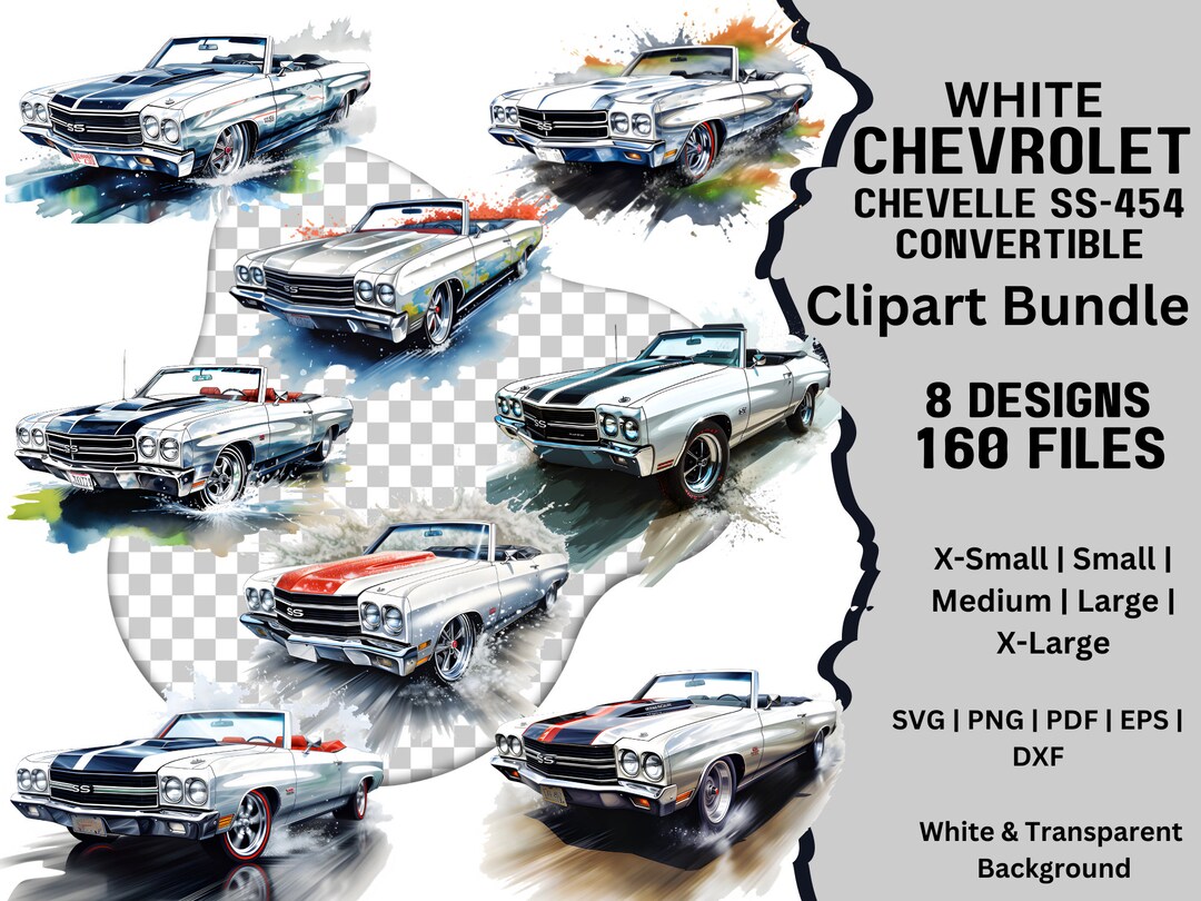White Chevrolet Chevelle SS-454 Convertible, Clipart Bundle, Vector ...