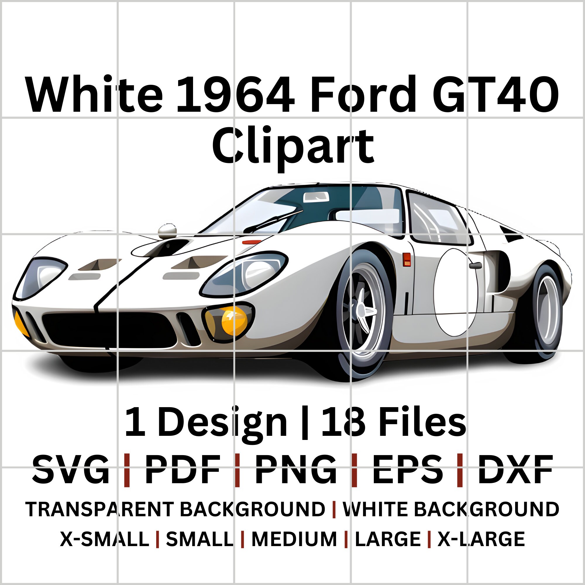 White 1964 Ford GT40, Clipart Bundle, Vector Graphic, Instant Download ...