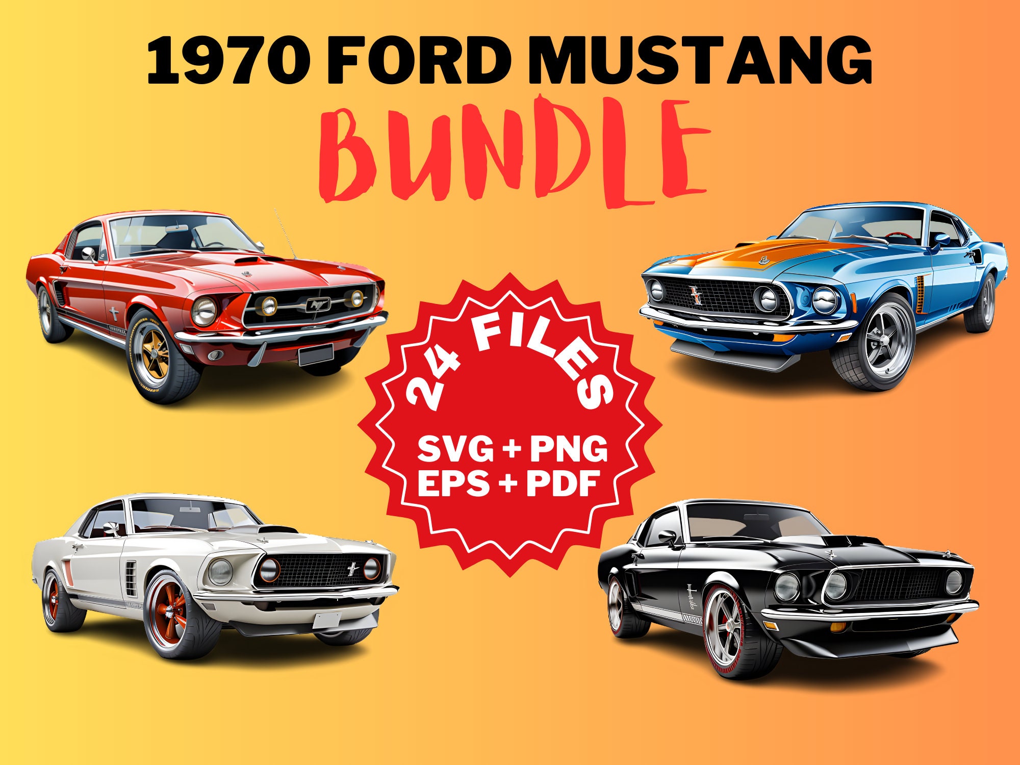1970 Ford Mustang Bundle, Clipart, Vector Graphic, Instant Download ...