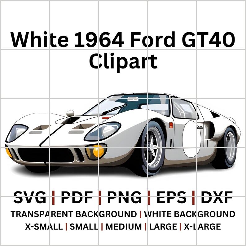 White 1964 Ford GT40, Clipart Bundle, Vector Graphic, Instant Download ...