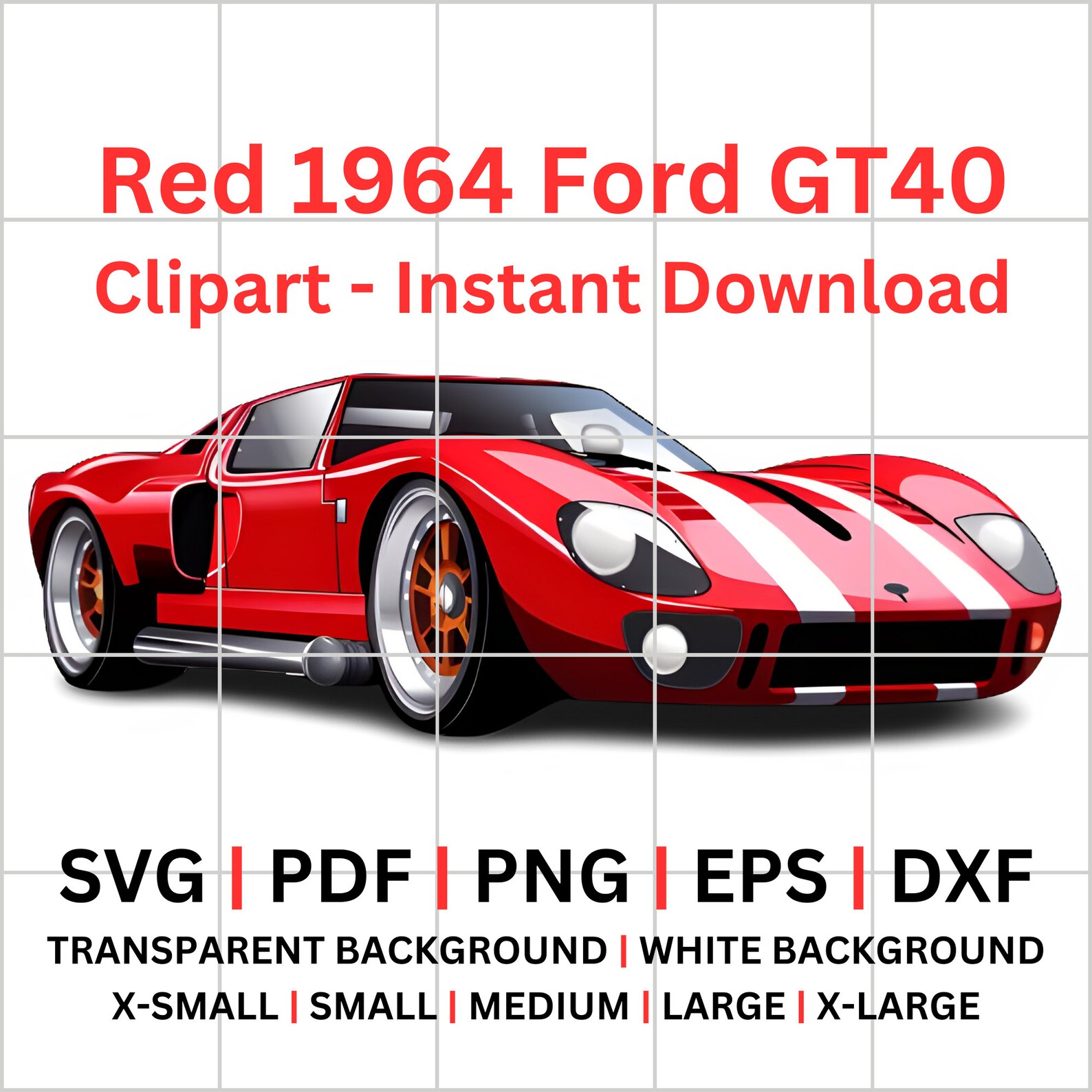 Red 1964 Ford GT40, Clipart Bundle, Vector Graphic, Instant Download ...
