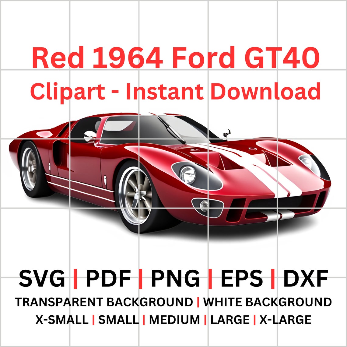 Red 1964 Ford GT40, Clipart Bundle, Vector Graphic, Instant Download ...