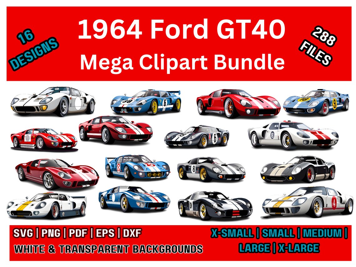 1964 Ford GT40, Clipart Bundle, Vector Graphic, Instant Download, Svg ...
