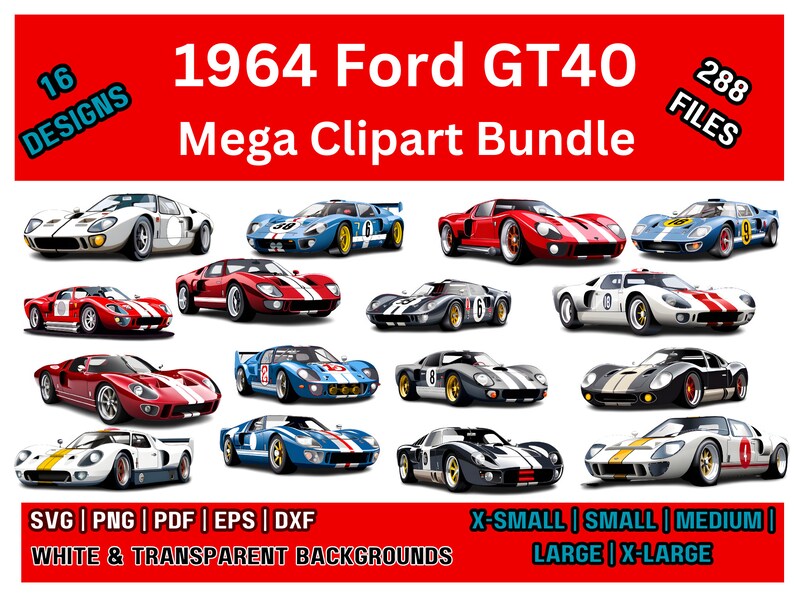 1964 Ford GT40, Clipart Bundle, Vector Graphic, Instant Download, Svg ...