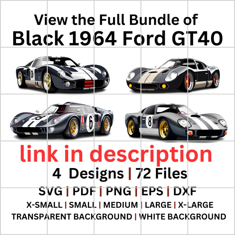 Black 1964 Ford GT40, Clipart Bundle, Vector Graphic, Instant Download ...