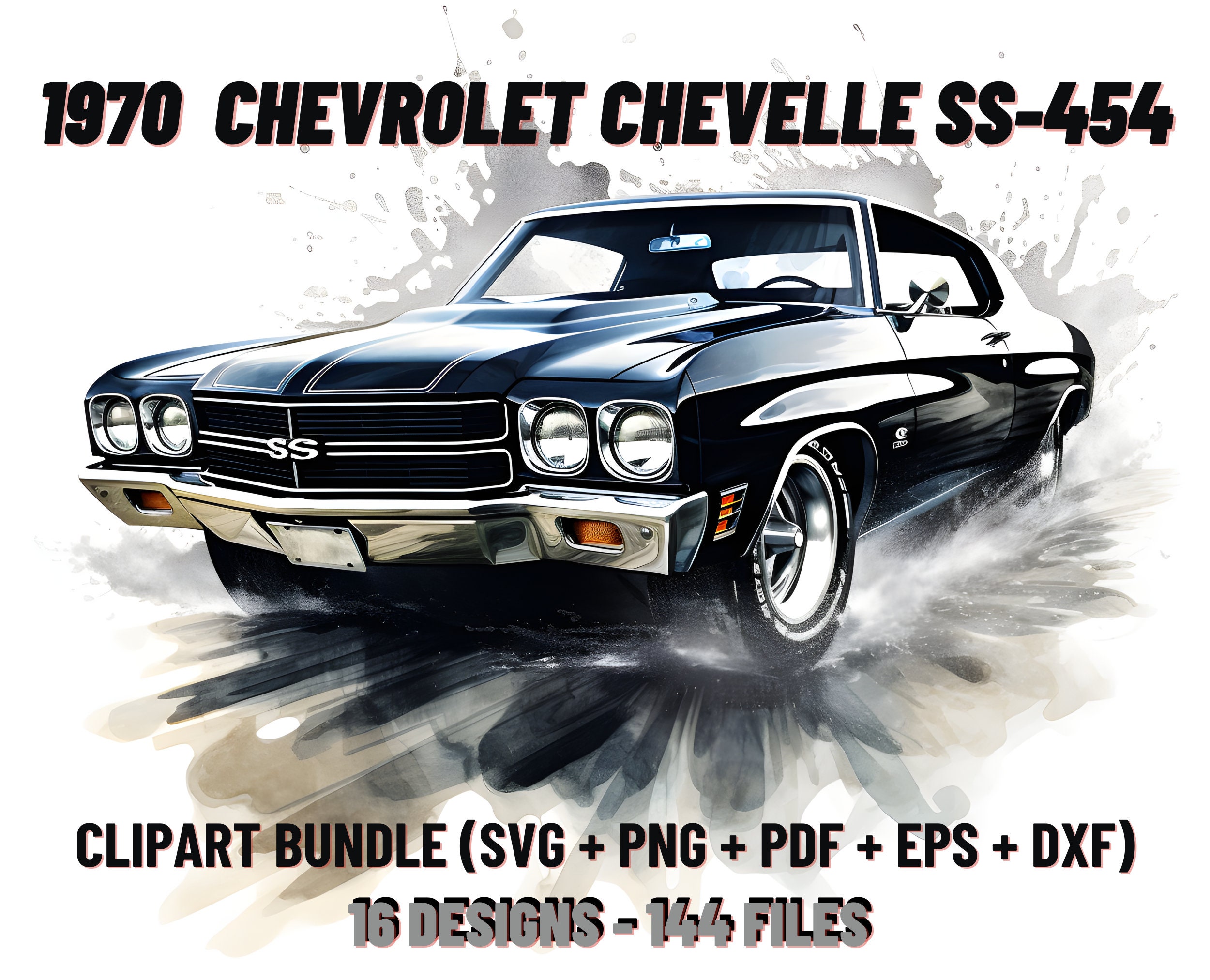 Chevrolet Chevelle SS-454, Vintage Car, Mega Clipart Bundle, Muscle Car ...