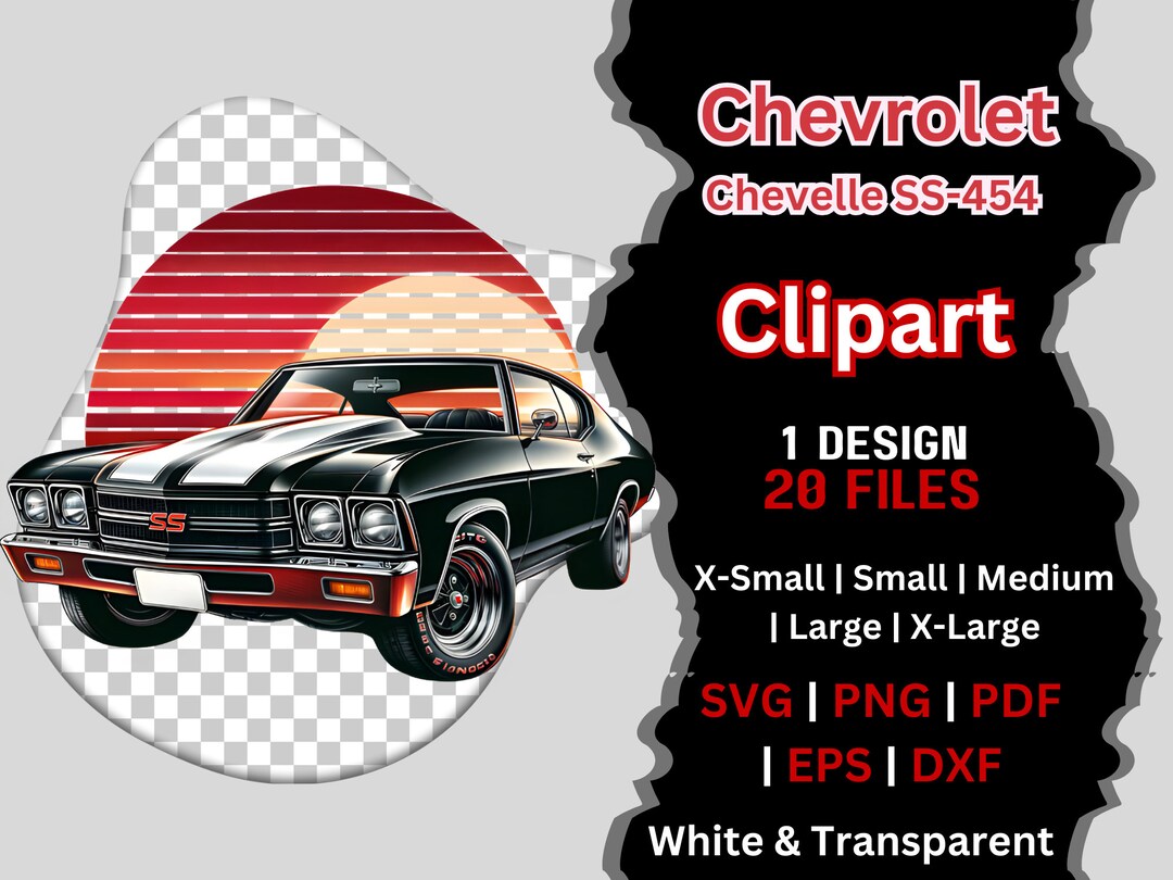 Black 1970 Chevrolet Chevelle SS-454 With Vintage Sunset, Clipart ...