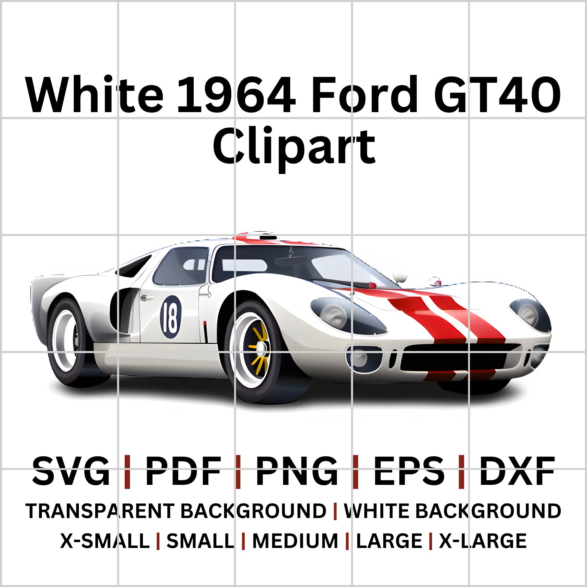 White 1964 Ford GT40, Clipart Bundle, Vector Graphic, Instant Download ...