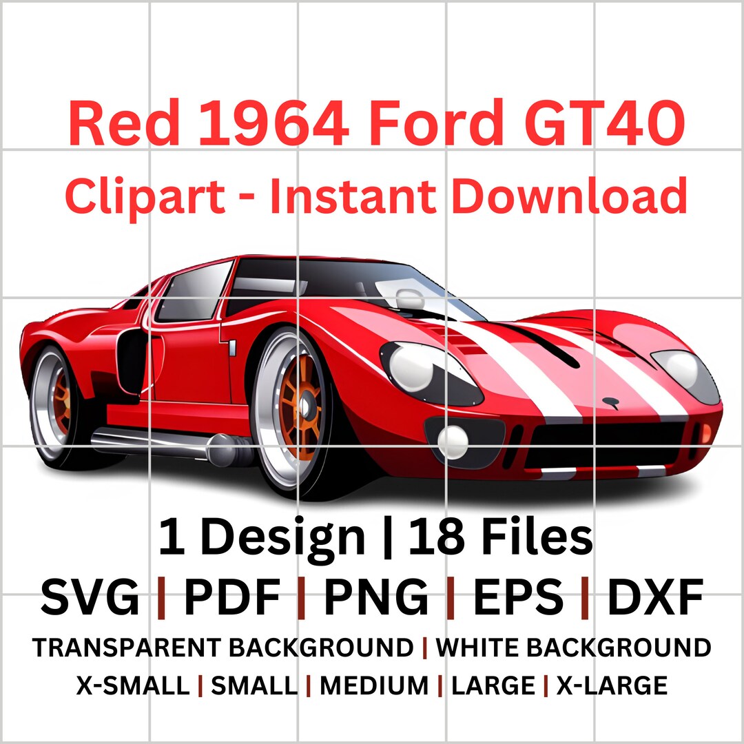 Red 1964 Ford GT40, Clipart Bundle, Vector Graphic, Instant Download ...