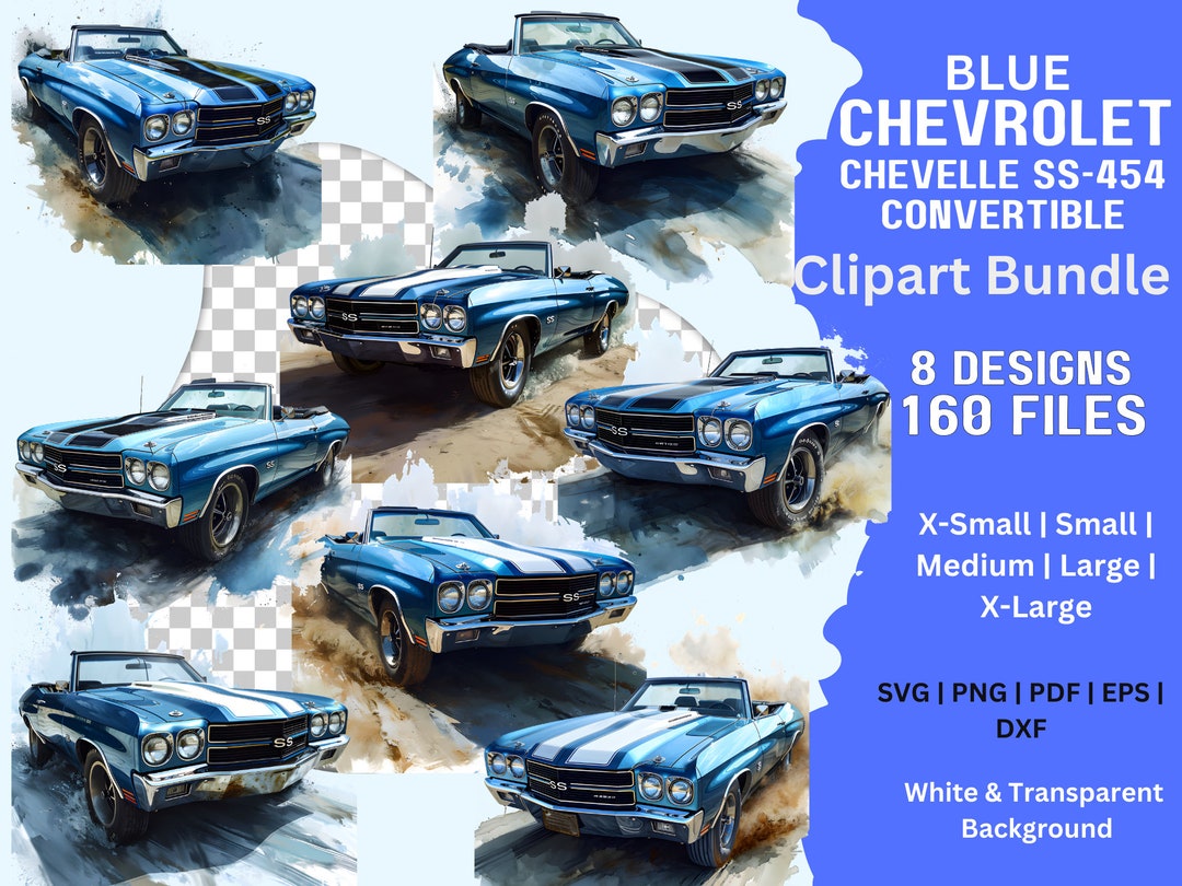 Blue Chevrolet Chevelle SS-454 Convertible, Clipart Bundle, Vector ...