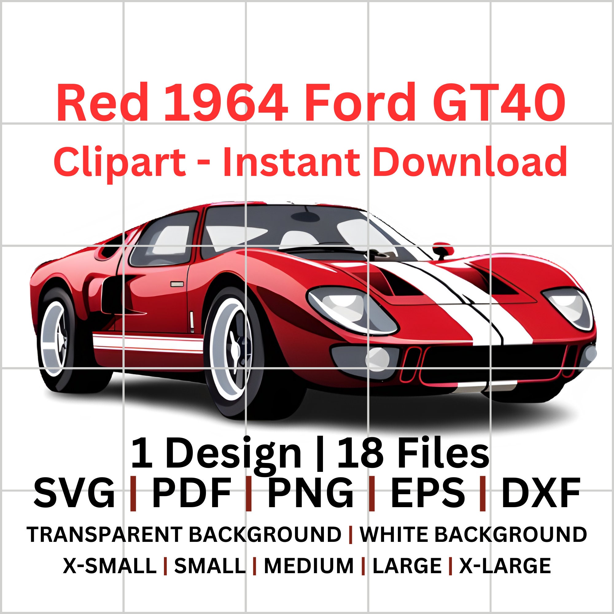 Red 1964 Ford GT40, Clipart Bundle, Vector Graphic, Instant Download ...