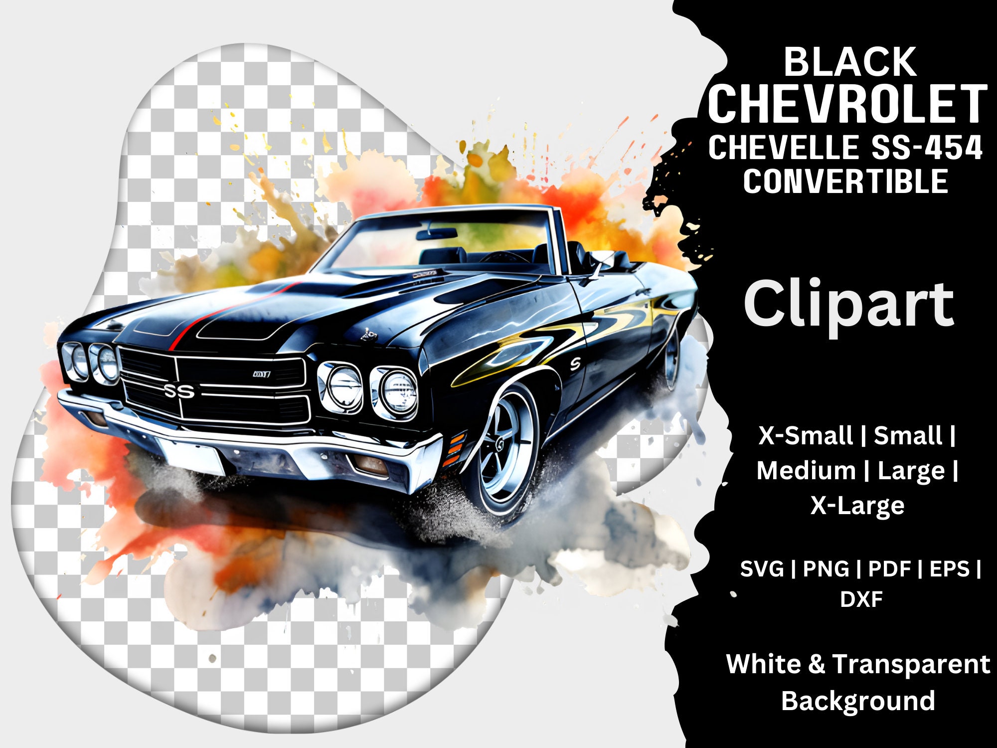 Chevrolet Chevelle SS-454 Convertible, Multi-color, Clipart Bundle ...