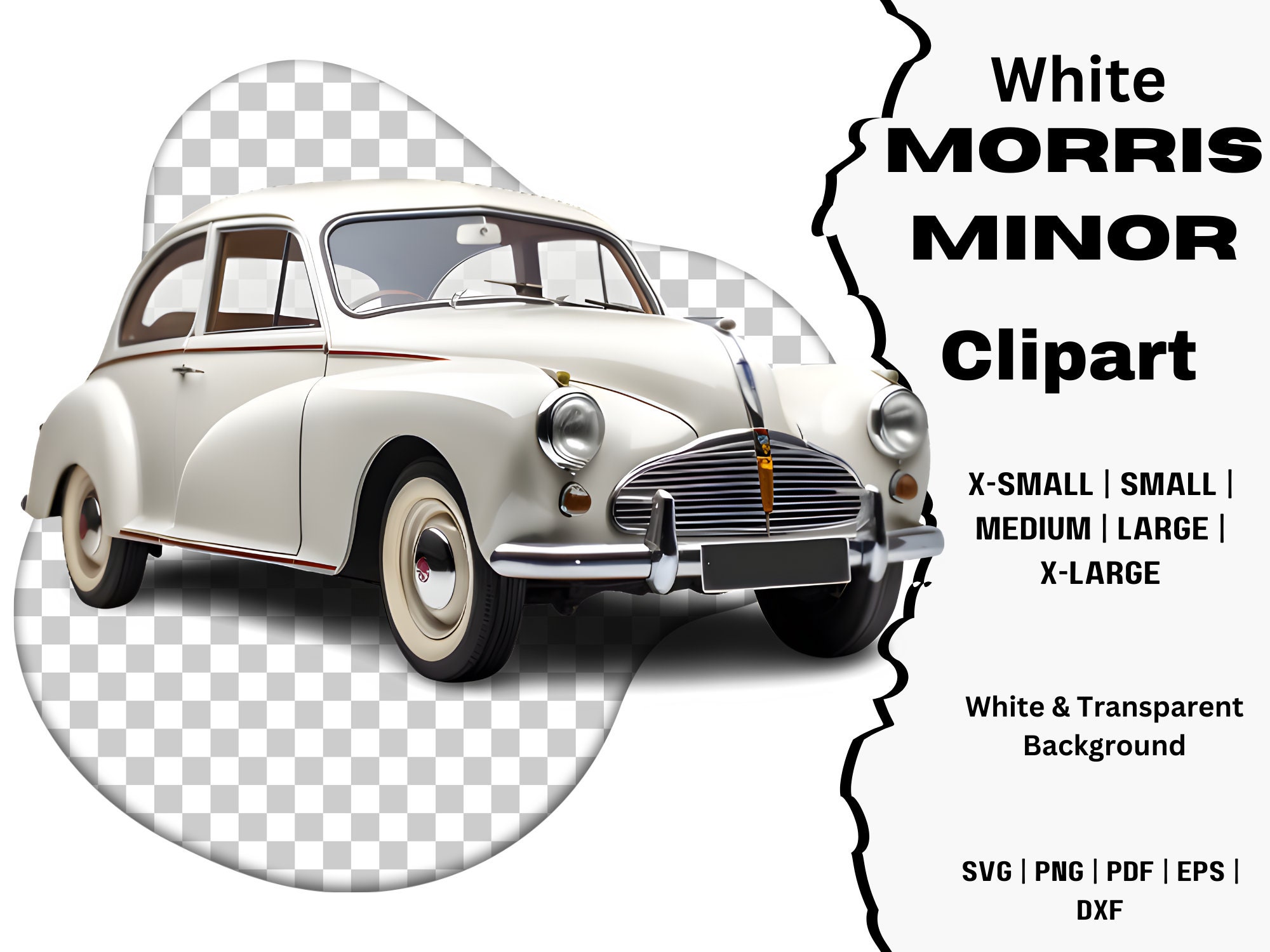 White Morris Minor, Morris Minor, Clipart Bundle, Vector Graphic ...