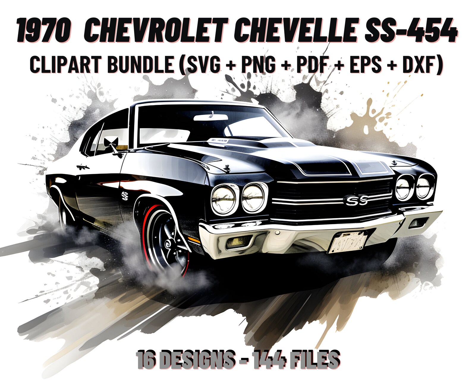 Chevrolet Chevelle SS-454, Vintage Car, Mega Clipart Bundle, Muscle Car ...