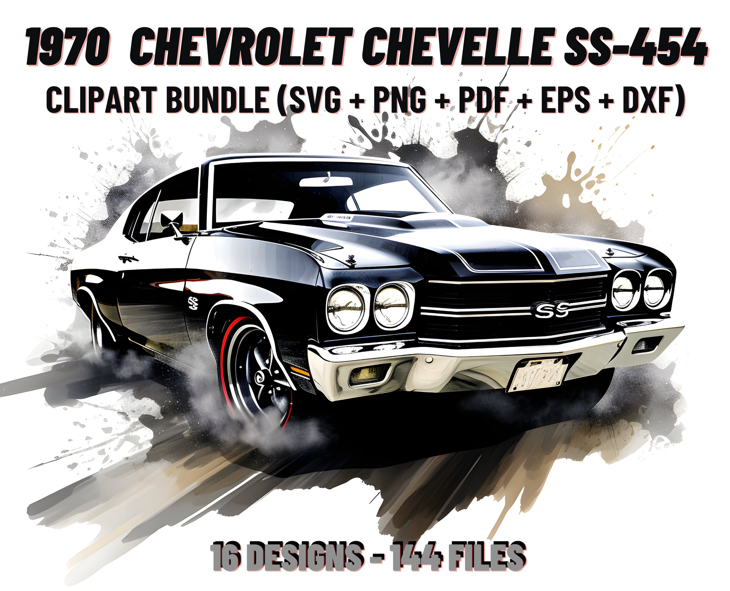 Chevrolet Chevelle SS-454, Vintage Car, Mega Clipart Bundle, Muscle Car ...