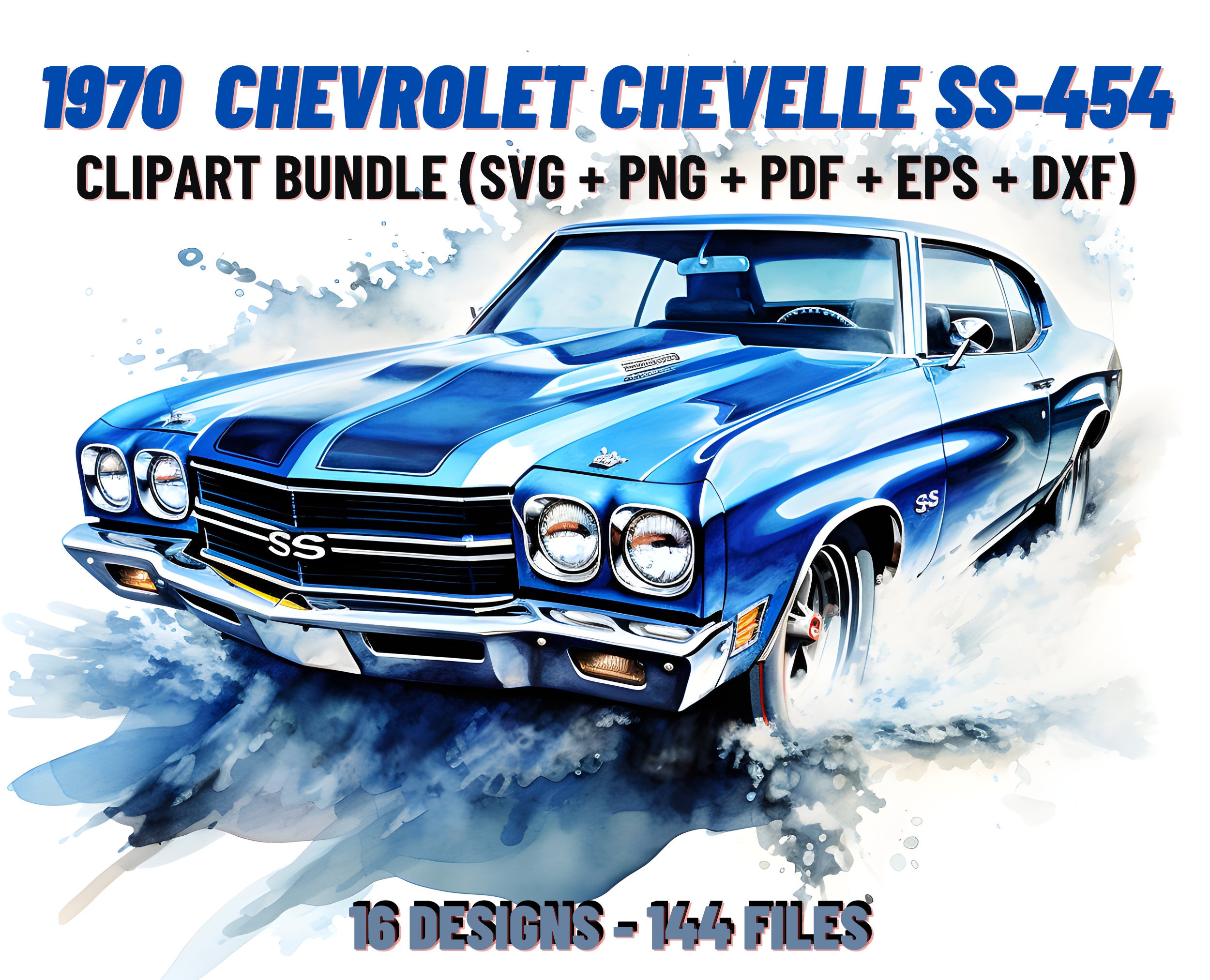 Chevrolet Chevelle SS-454, Vintage Car, Mega Clipart Bundle, Muscle Car ...