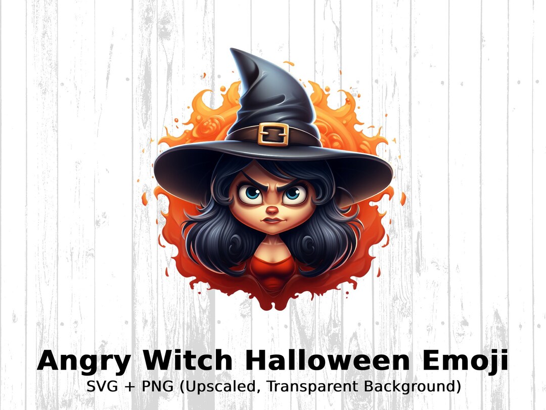 Halloween Cute Witch Emoji, Clipart, PNG, Upscaled, SVG, Transparent ...