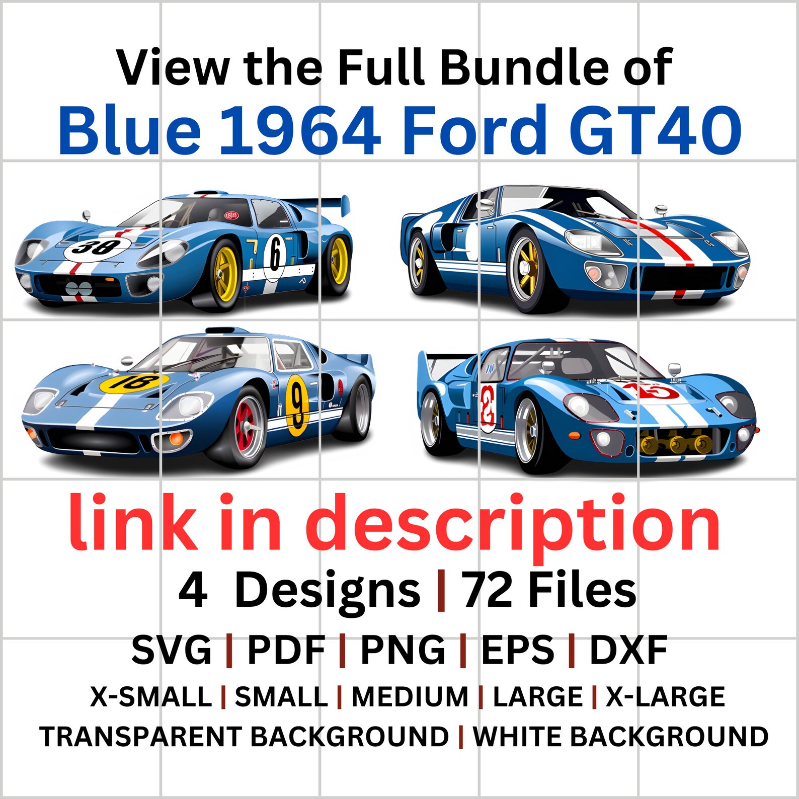 Blue 1964 Ford GT40, Clipart Bundle, Vector Graphic, Instant Download ...