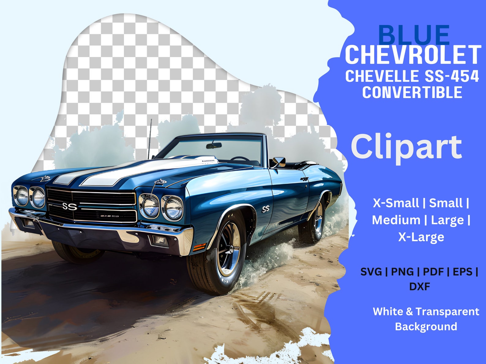 Blue Chevrolet Chevelle SS-454 Convertible, Clipart Bundle, Vector ...
