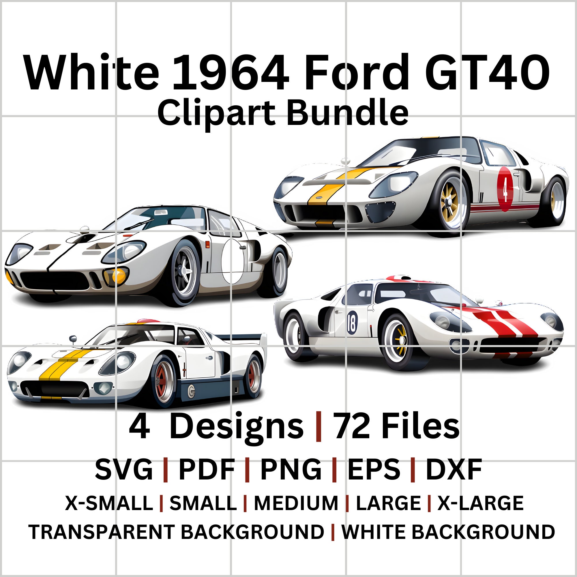 White 1964 Ford GT40, Clipart Bundle, Vector Graphic, Instant Download ...