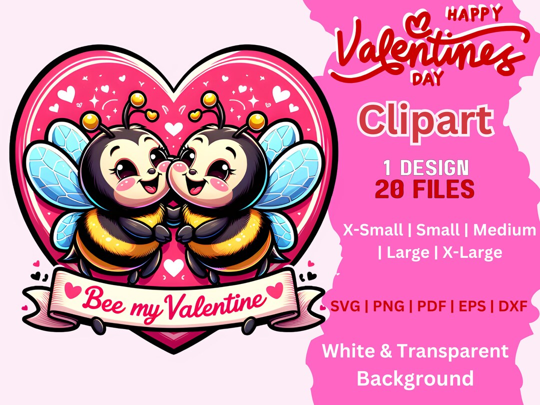 Valentines Day, Clipart, Bee My Valentine, Vector Graphic, Instant ...