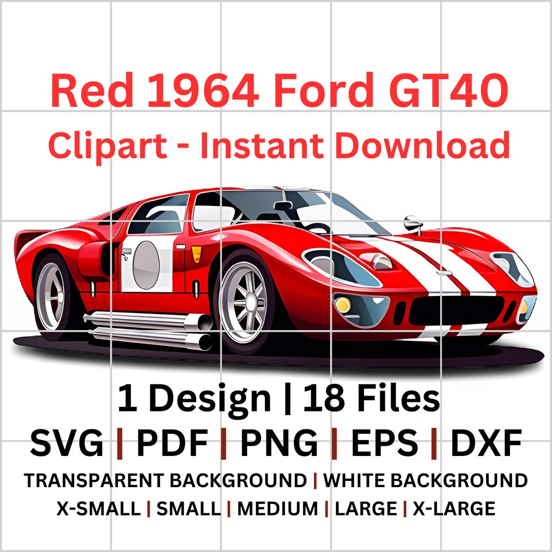 Red 1964 Ford GT40, Clipart Bundle, Vector Graphic, Instant Download ...