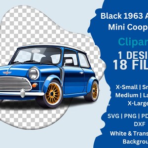 Blue 1963 Austin Mini Cooper S, Clipart Bundle, Vector Graphic, Instant ...
