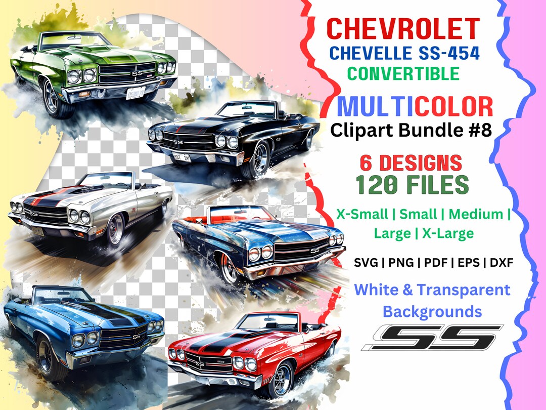 Chevrolet Chevelle SS-454 Convertible, Multi-color, Clipart Bundle ...