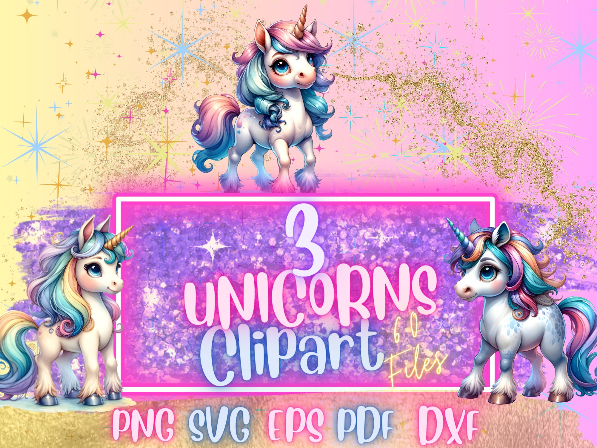 Unicorns, Unicorn, Mythical Creatures, Fantasy, Clipart Bundle, Vector ...