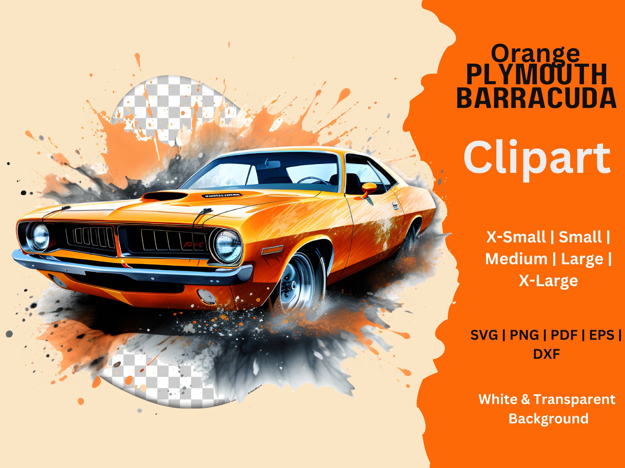 Orange Plymouth Barracuda, Plymouth Cuda, Clipart Bundle, Vector ...