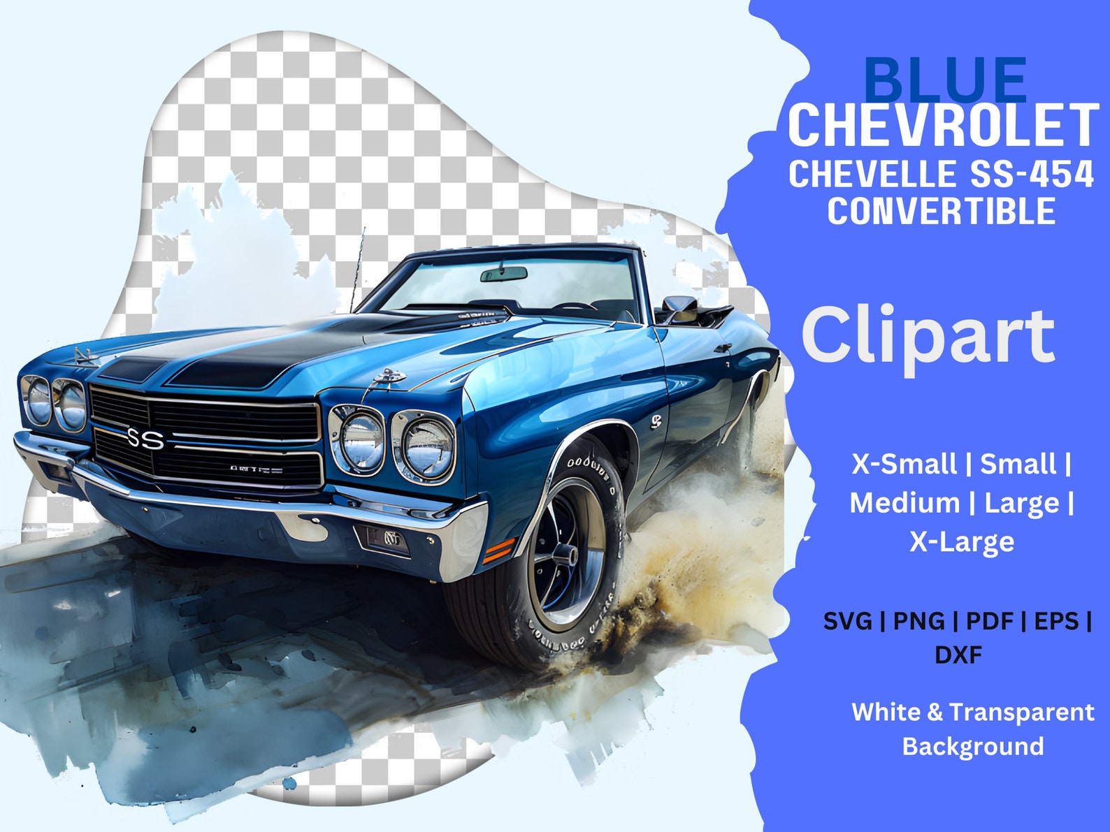 Blue Chevrolet Chevelle SS-454 Convertible, Clipart Bundle, Vector ...