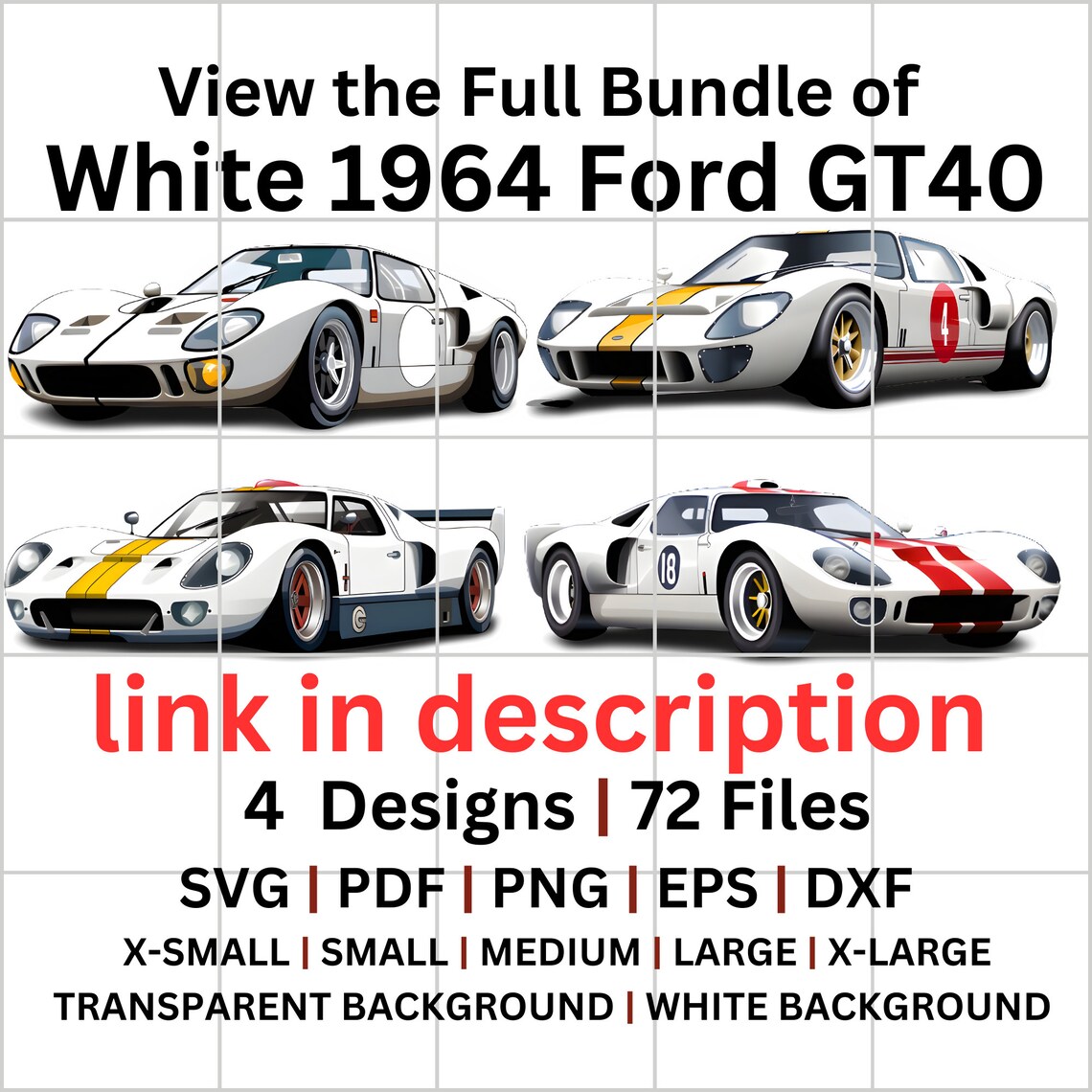 White 1964 Ford GT40 Clipart Bundle Vector Graphic Instant - Etsy