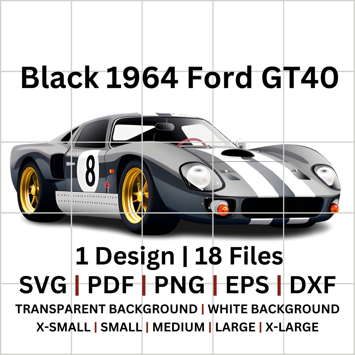 Black 1964 Ford GT40, Clipart, Vector Graphic, Instant Download, Svg ...