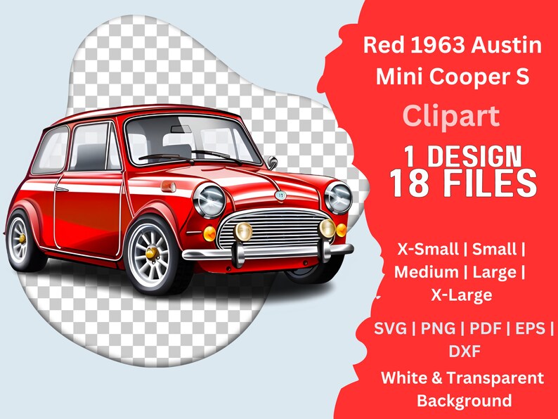 Red 1963 Austin Mini Cooper S, Clipart Bundle, Vector Graphic, Instant ...