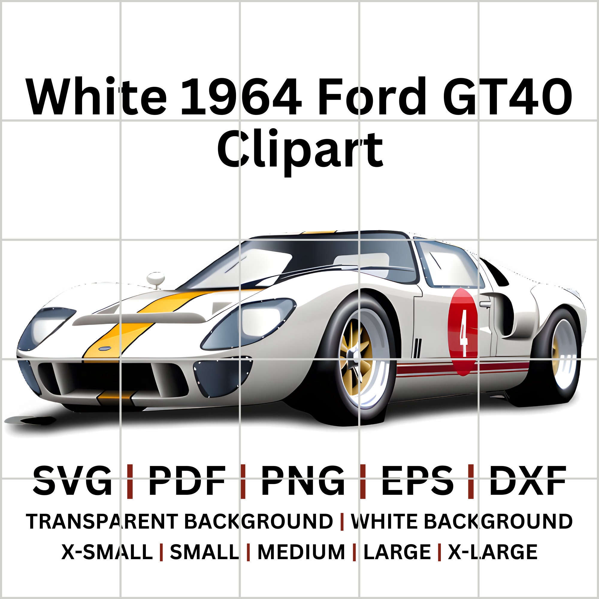 White 1964 Ford GT40, Clipart Bundle, Vector Graphic, Instant Download ...