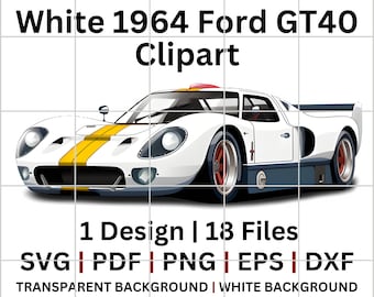 White 1964 Ford GT40 Clipart Bundle Vector Graphic Instant - Etsy