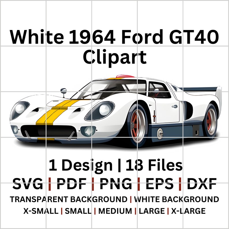 White 1964 Ford GT40 Clipart Bundle Vector Graphic Instant - Etsy