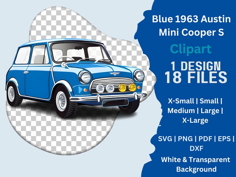 Blue 1963 Austin Mini Cooper S, Clipart Bundle, Vector Graphic, Instant ...